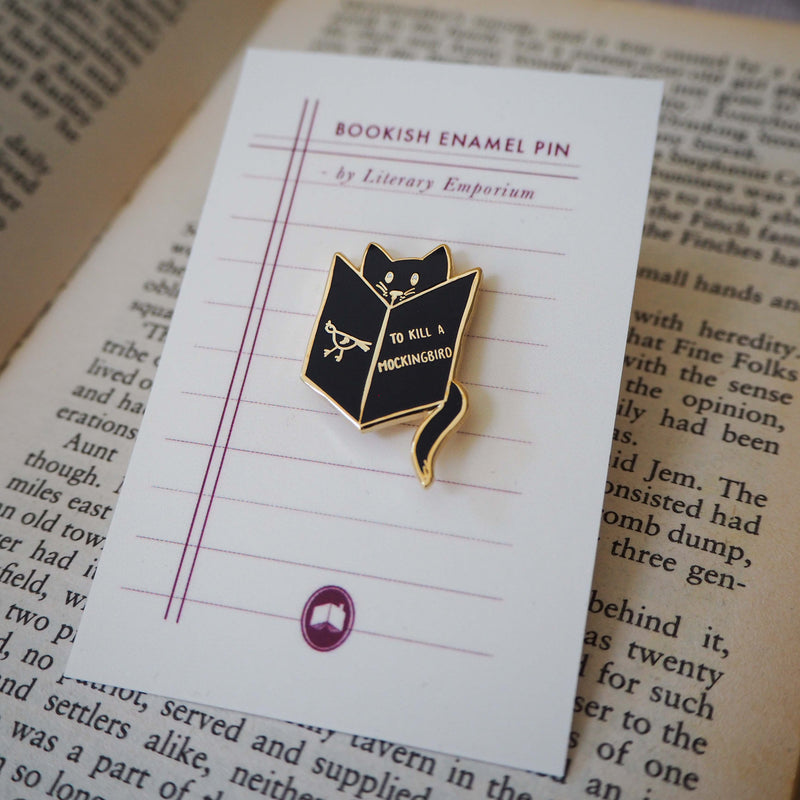 Reading Cat Enamel Pin - Literary gift for book lovers and readers ...